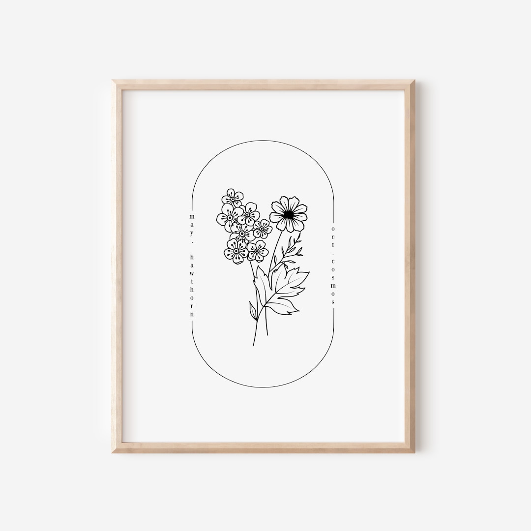 May & October Birth Flower Printable Simple Line Art Couples Gift ...