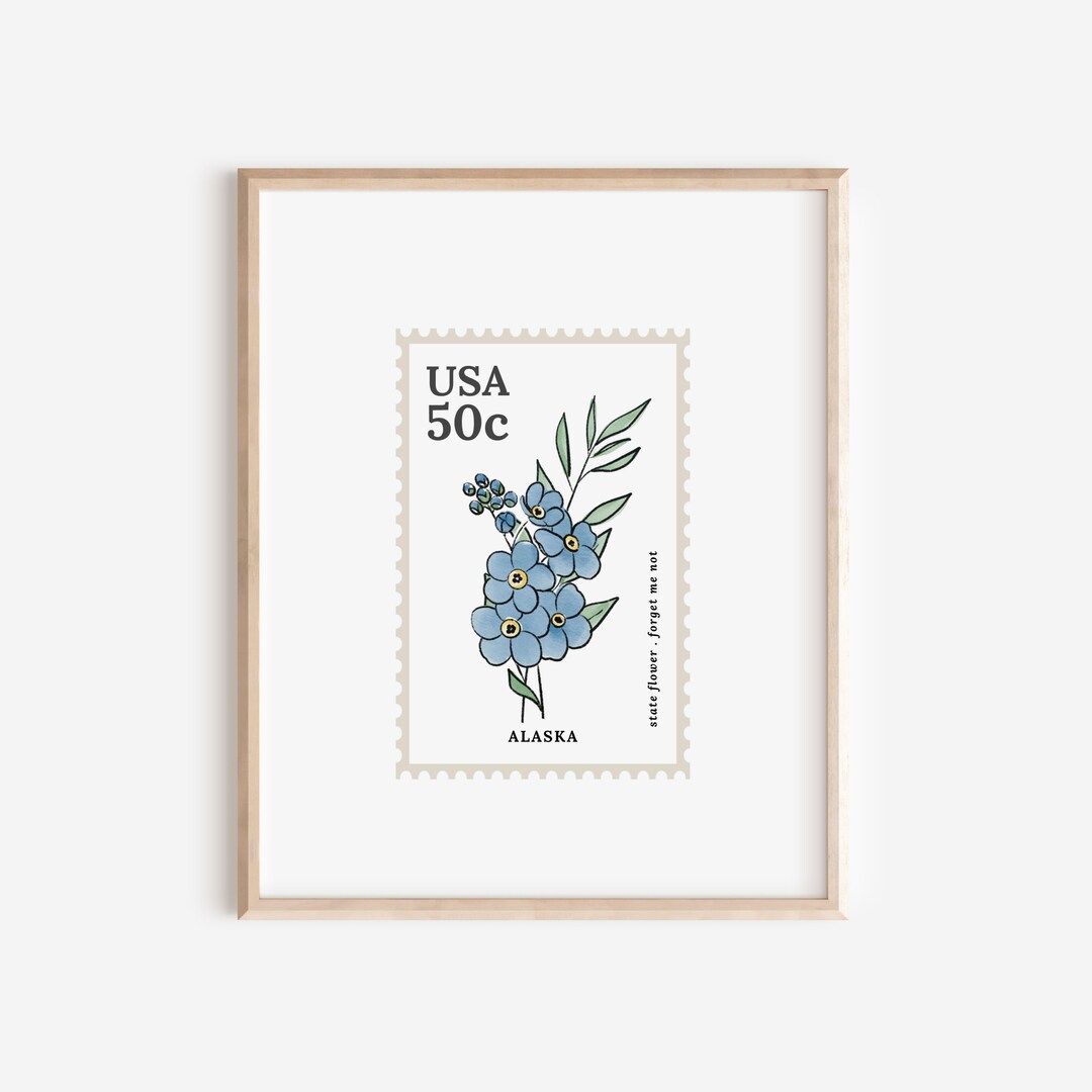Alaska US State Flower Stamp | Forget Me Not Watercolor Floral Art ...
