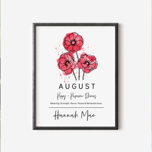 Personalized August Birth Month Flower Poppy Digital Printable | Birth ...