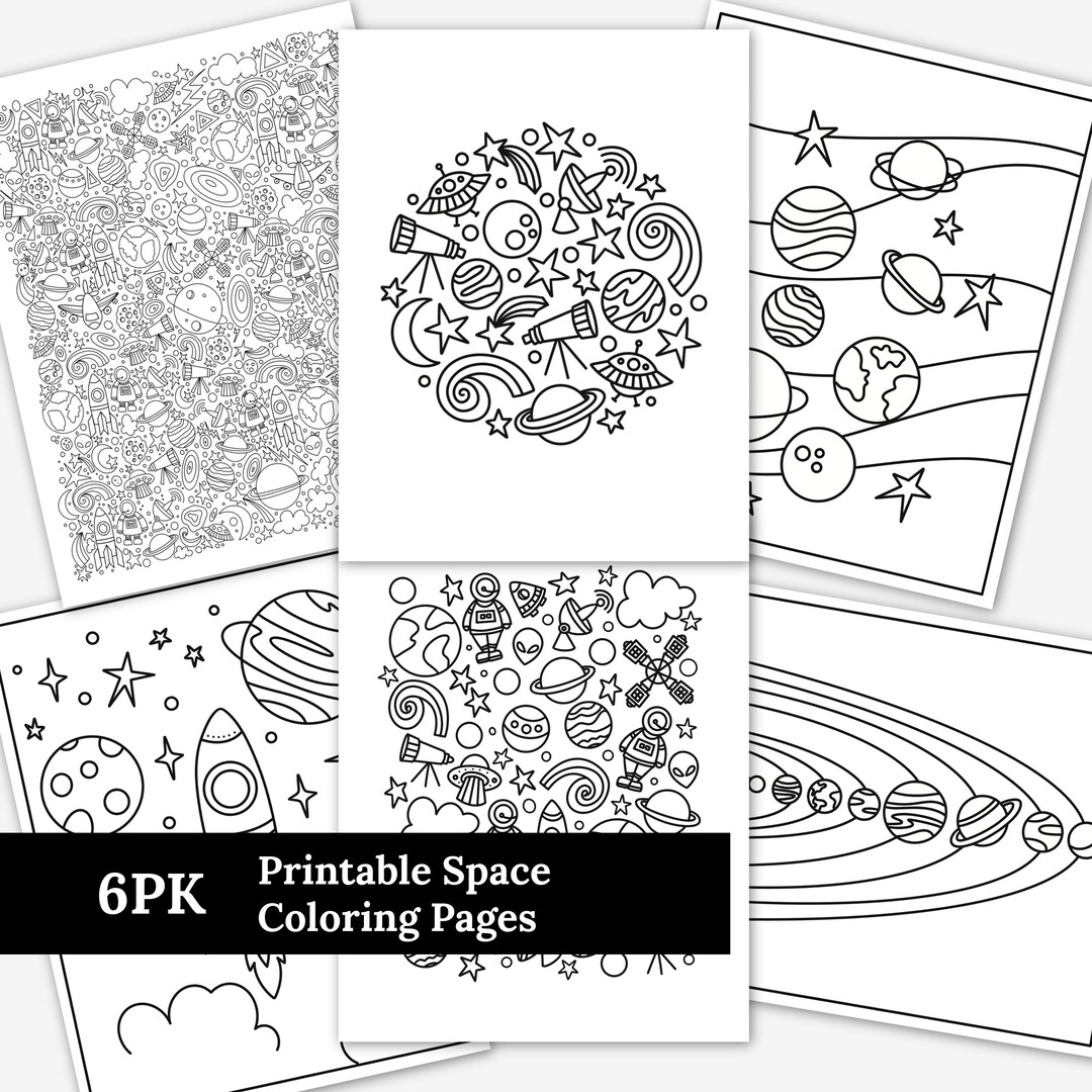 6 PK Space Astronomy & Galaxy Printable Coloring Pages | Hand ...