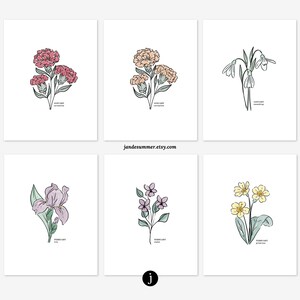 30 Pk Birth Flower Bundle Printables | 12 Months Floral Watercolor Art ...