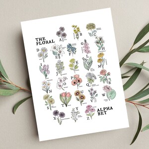 Flower Alphabet Chart | Illustrated Sketched Floral Unframed Art Wall ...