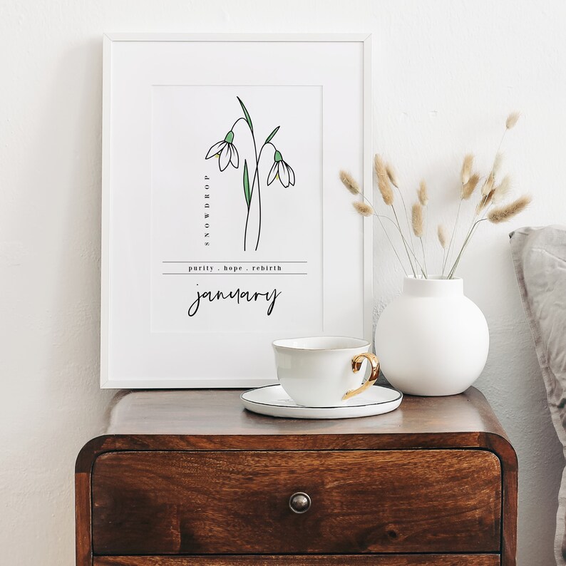 January Birth Flower Snowdrop Digital Art Printable - Etsy
