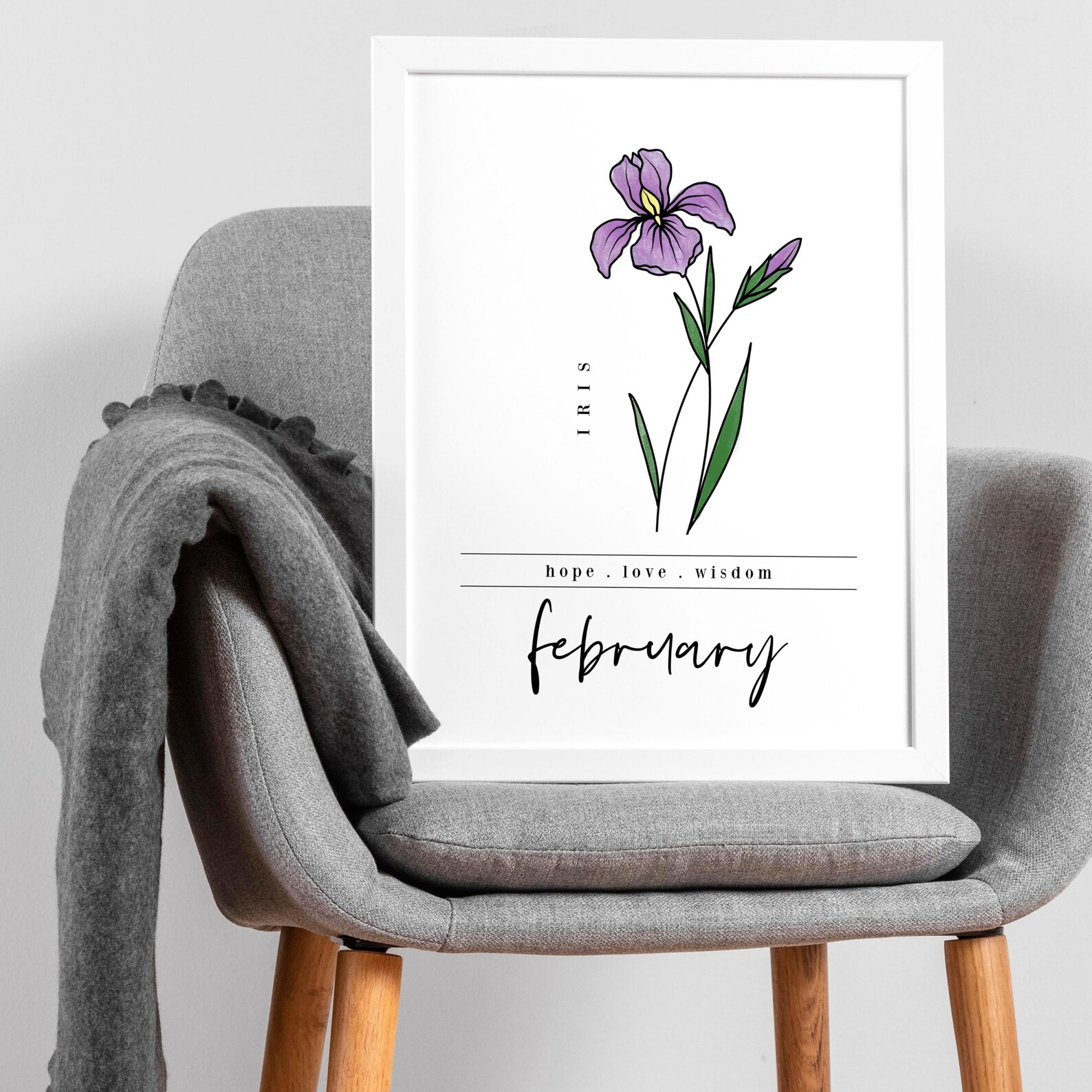 February Iris Birth Flower Digital Art Printable - Etsy