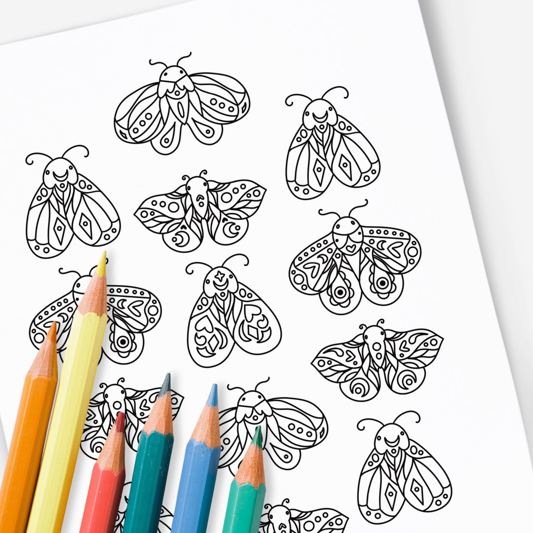 Magical Moths Printable Coloring Page | Hand-drawn Print & Color | Free ...