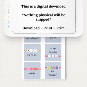 Bead Bracelet Valentine Printable Cards | 12 Digital Cards Friendship ...