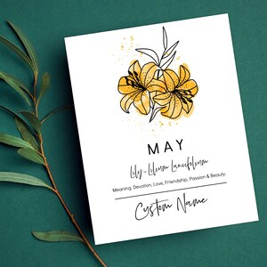 Custom Name May Birth Flower Lily Art Printable | Personalized Digital ...