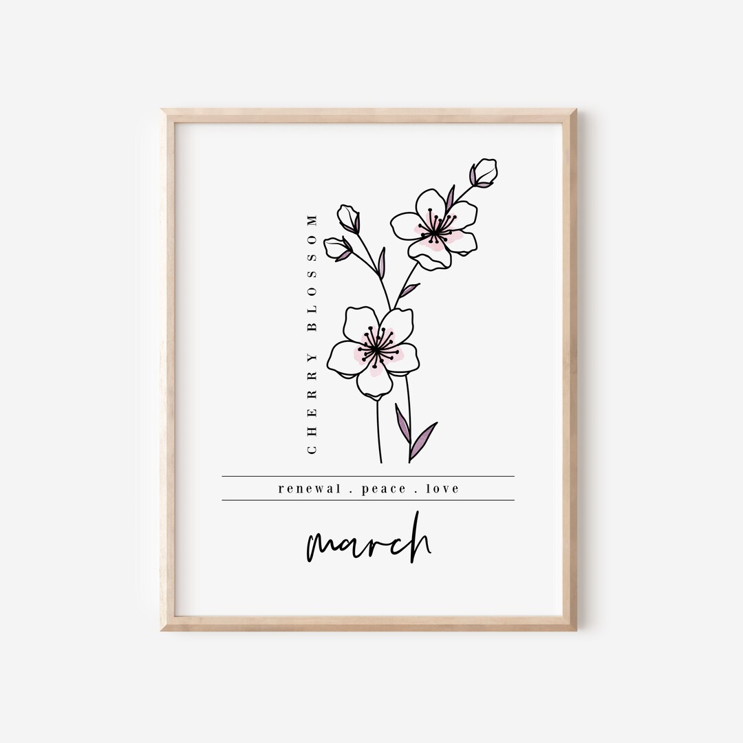 March Cherry Blossom Birth Flower Digital Art Printable | Garden ...