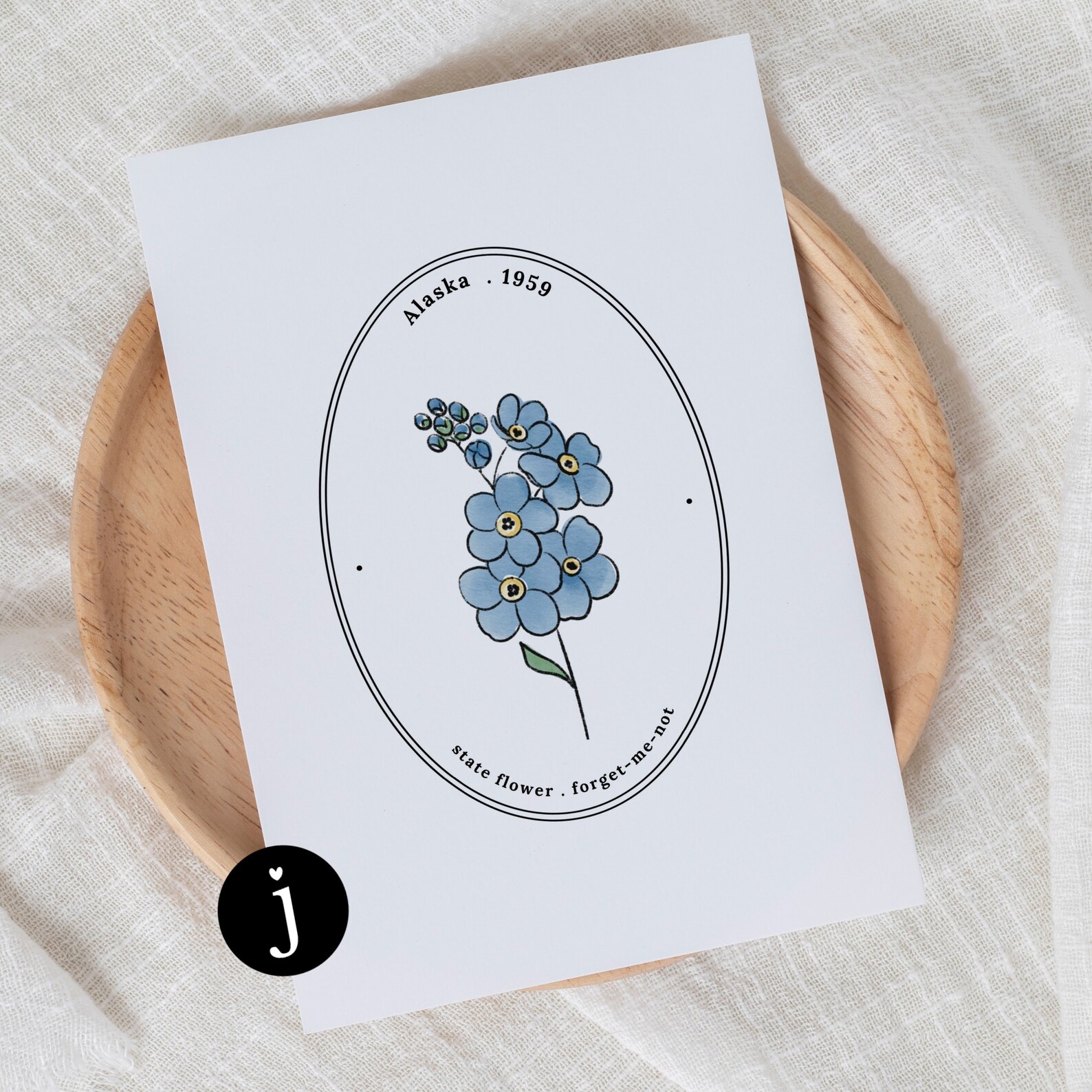 Alaska US State Flower Cameo Style | Forget Me Not Watercolor Floral ...