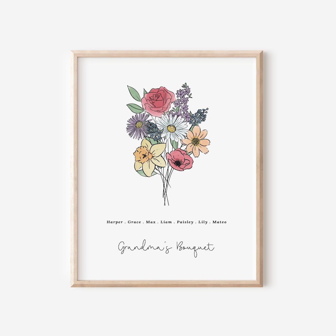 Birth Flower Family Bouquet Printable | Remembrance in Memory of Gift ...