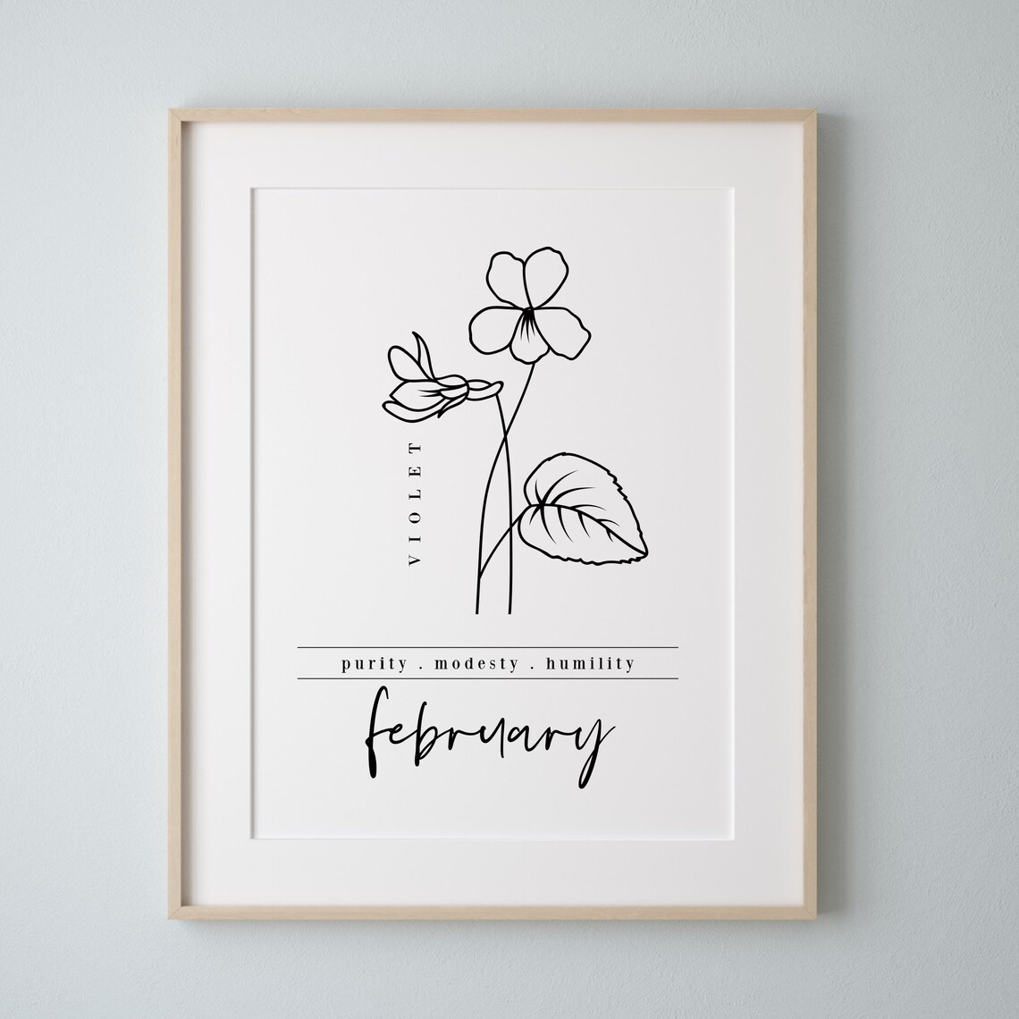 February Birth Flower Violet Black & White Art Printable - Etsy