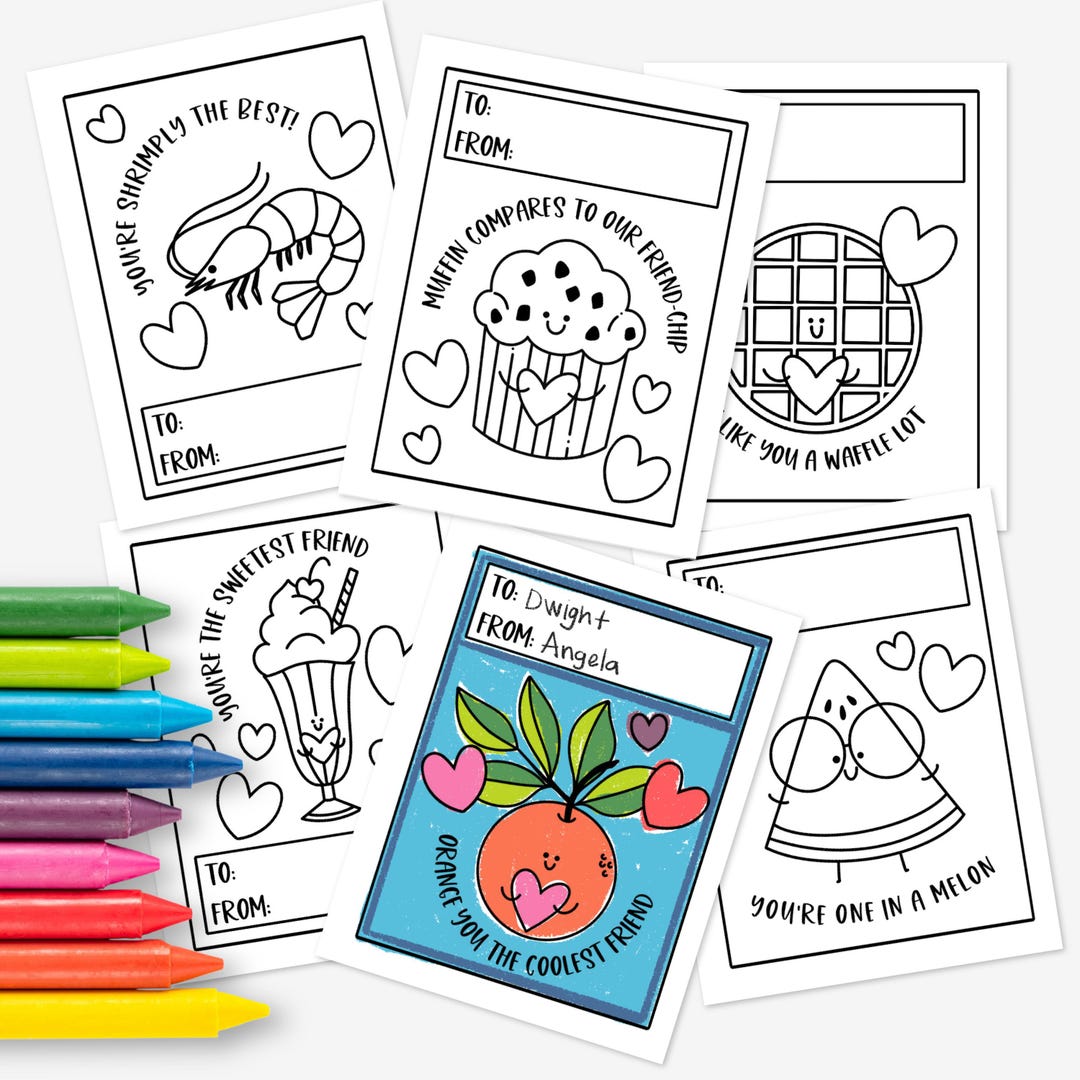 Coloring Valentine's Day Printable | 6 Classroom Exchange Cards for ...