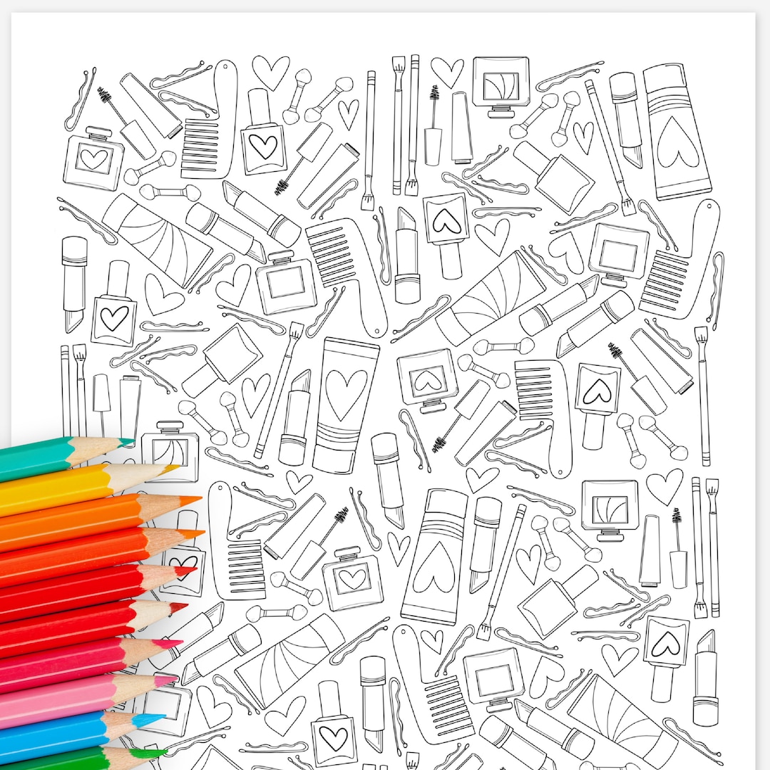 Makeup & Cosmetics Printable Coloring Page | Spa Day Themed Party ...