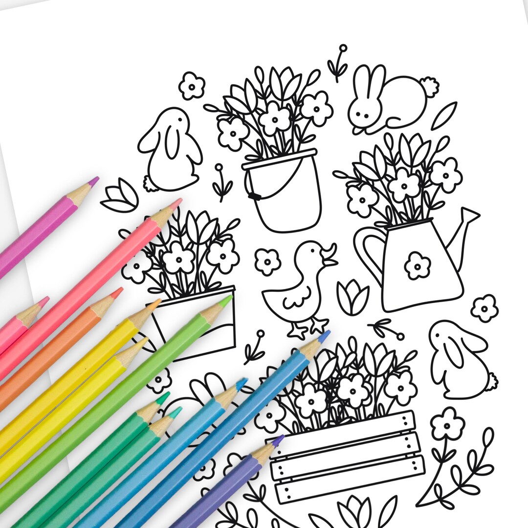 55pk Spring Themed Printable Coloring Pages | Hand Illustrated ...