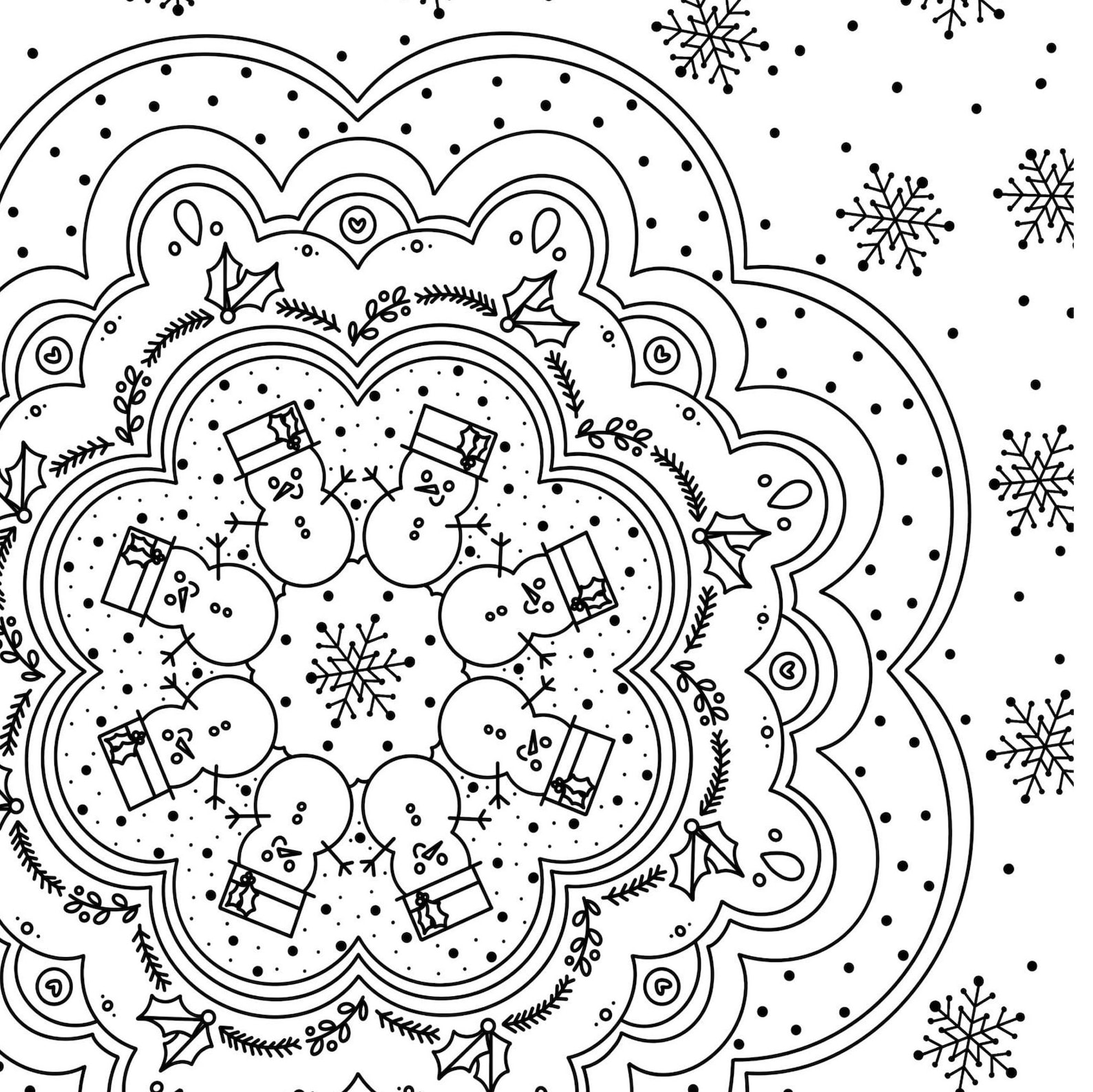 Snowman Mandala Coloring Page Christmas Digital Printable | Etsy