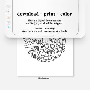 Beach Day Printable Coloring Page | Vacation Sunshine Ocean Themed ...
