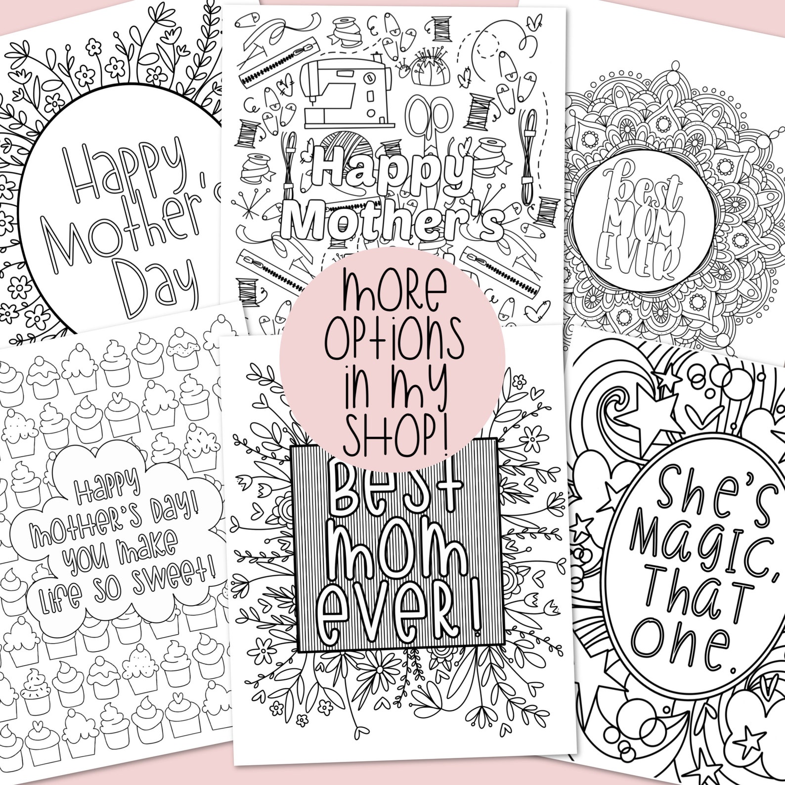 Happy Mother's Day Printable Digital Cupcakes Coloring - Etsy