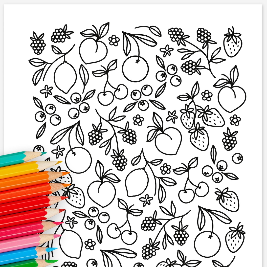Fruit & Berries Coloring Page Printable | Foodie Coloring Sheet ...