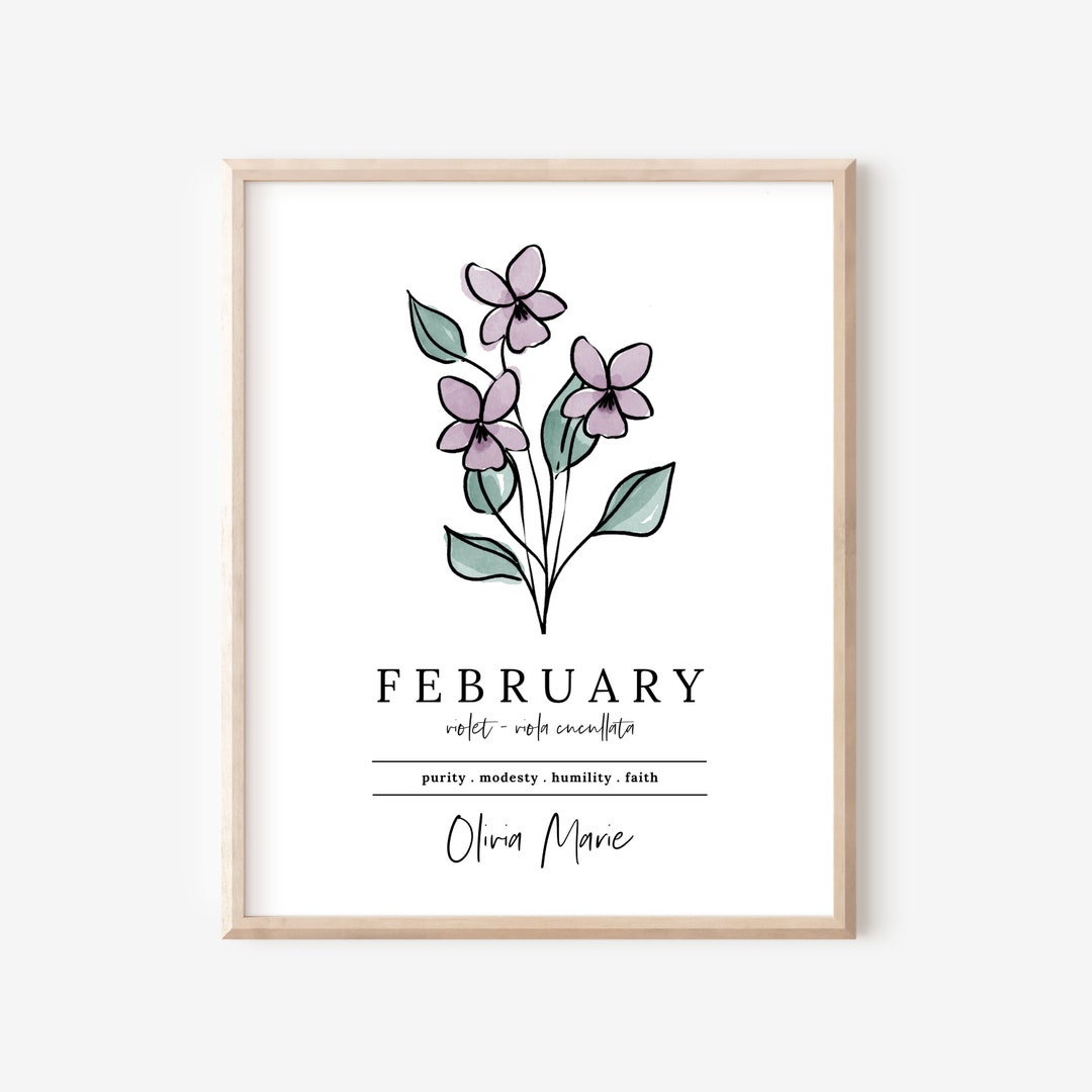 February Purple Violet Birth Flower Personalized Name Unframed Art ...