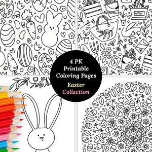4 Pk Easter Printable Coloring Pages Digital Color Sheets | Hand-drawn ...