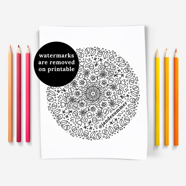 Easter Eggs and Spring Flowers | Hand-drawn Coloring Page Print & Color ...