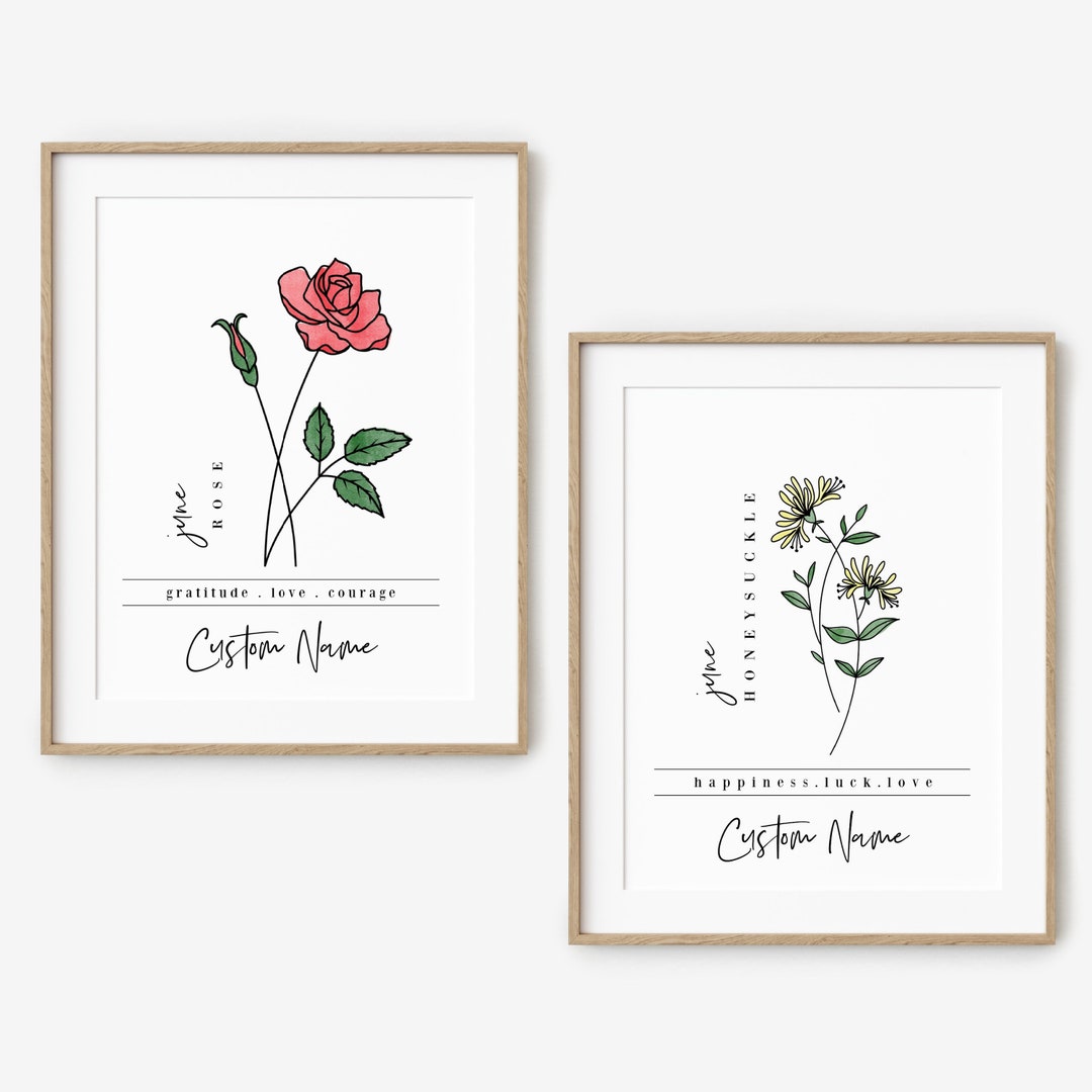 June Birth Flower Unframed Art Print | Personalized Name Custom Floral ...