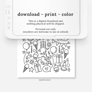 Birthday Party Printable Coloring Page | Hand-drawn Coloring Sheet ...