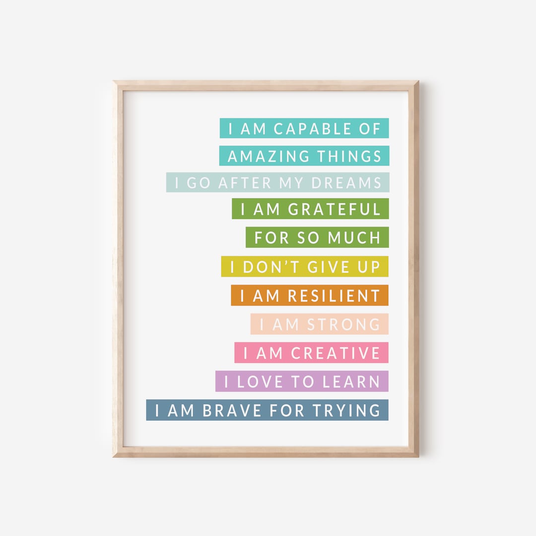 I Am Capable & Positive Affirmations Colorful Rainbow Art Print ...