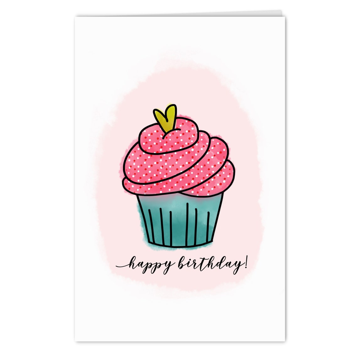 Happy Birthday Card Printable Watercolor Cupcake Digital - Etsy