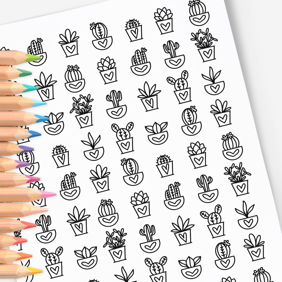 Succulents and Cactus Coloring Page Printable | Illustrated Plants in ...