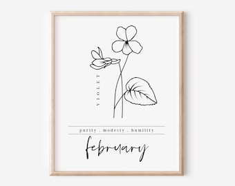 Birth Flower February Violet Line Drawing Flower Home Line Art ...