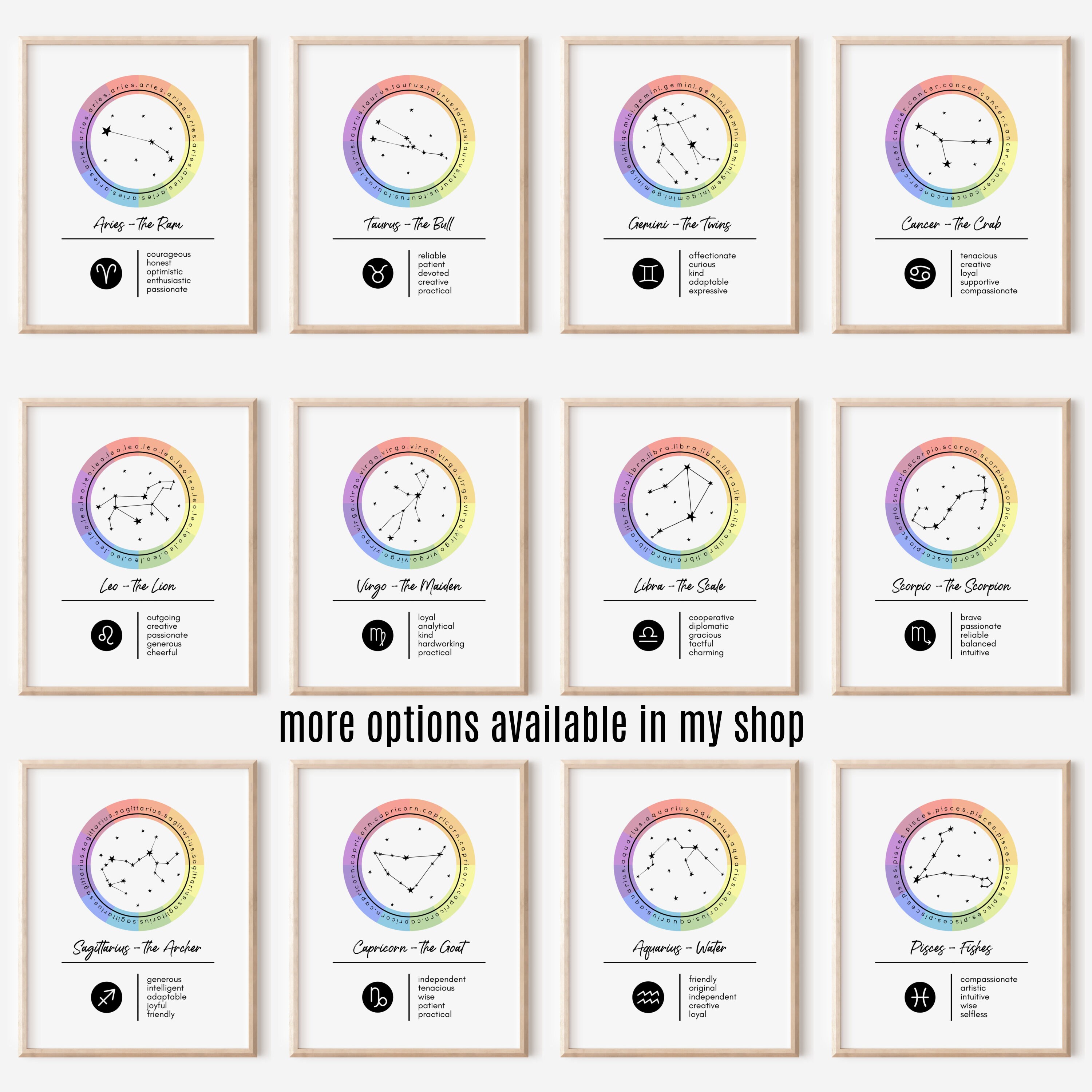 Taurus Sign Zodiac Chart Art Printable Color Wheel Rainbow | Etsy