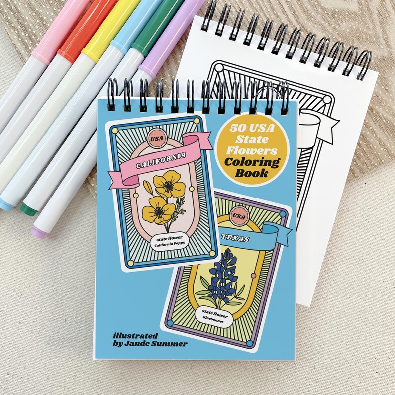 Mini US State Flowers Coloring Book 50 Pages Illustrated by Jande ...