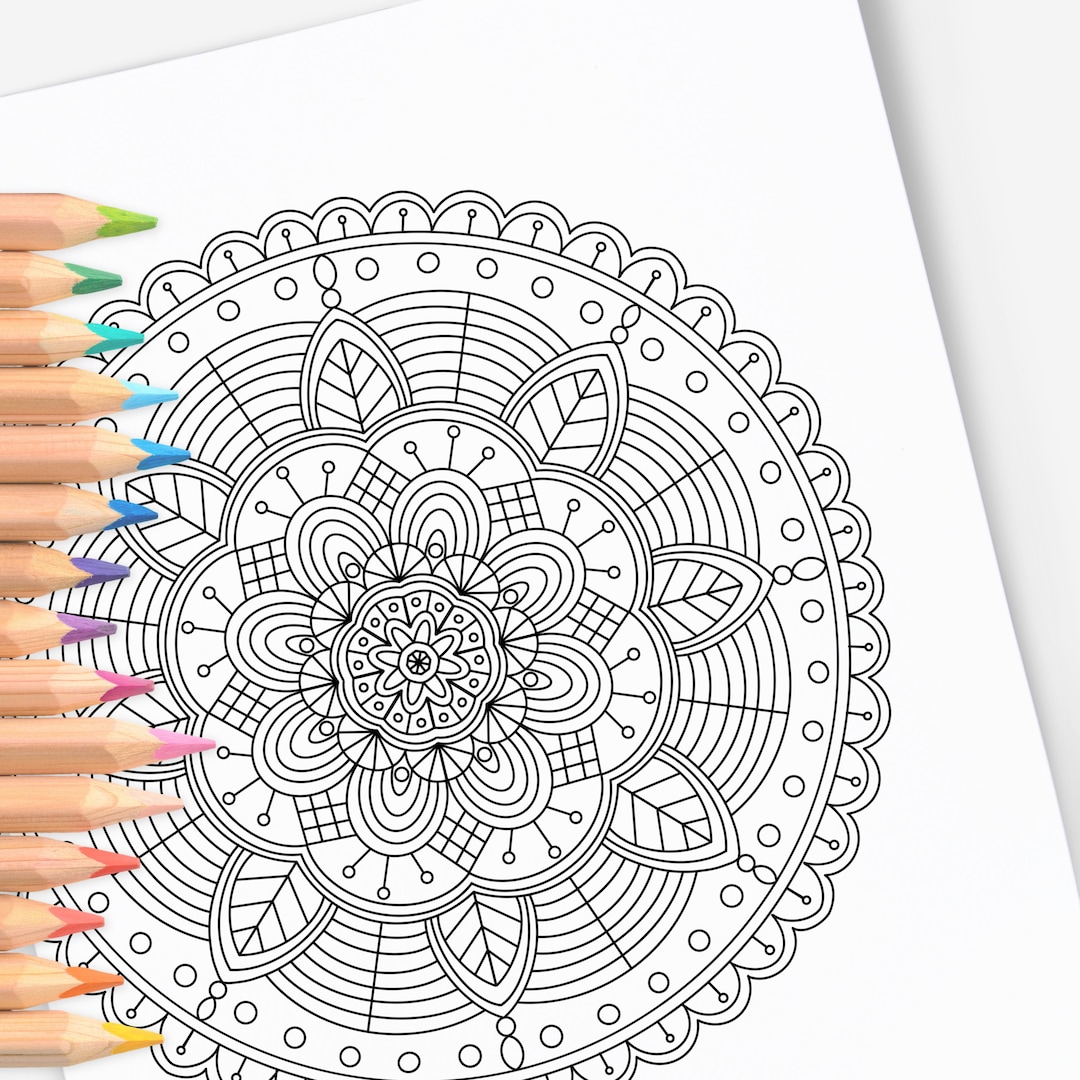 Mandala Leaves & Blossom | Hand-drawn Coloring Page Print and Color ...