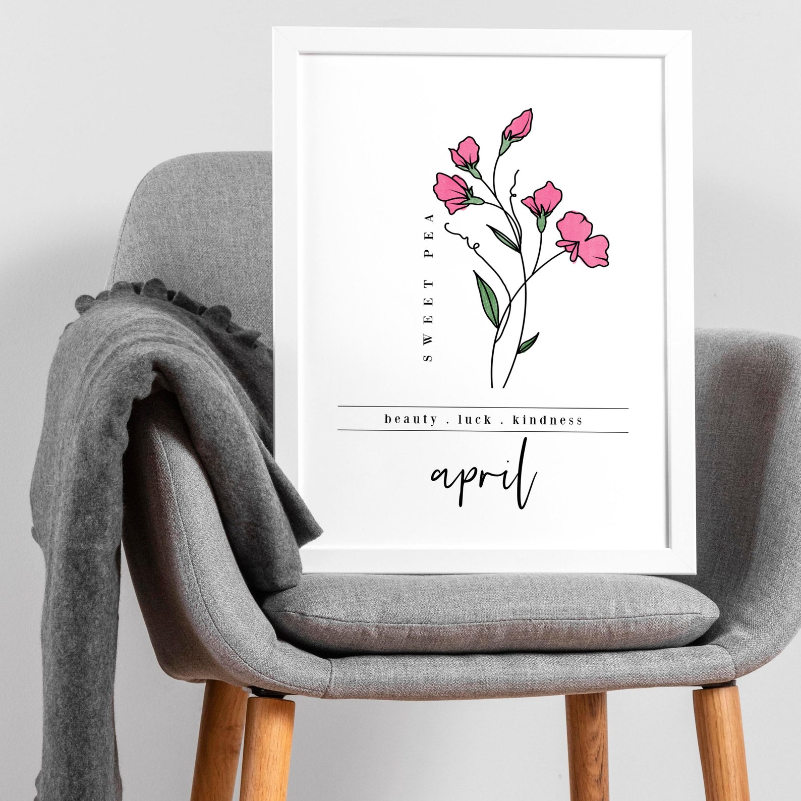 April Sweet Pea Birth Flower Printable | Floral Inspired Anniversary ...