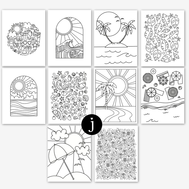 10 PK Beach Vacation Printable Coloring Pages | Tropical Travel ...
