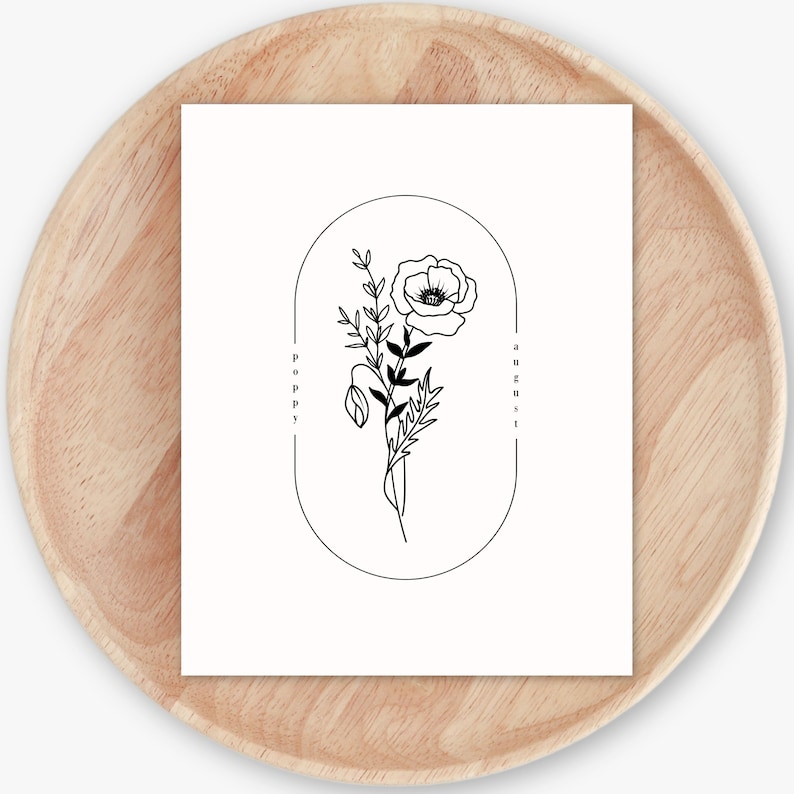 August Birth Flower Poppy Printable | Simple Floral Art Wall Decor - Etsy