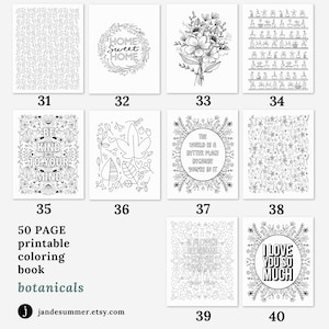 50 Coloring Pages | Botanical Digital Coloring Book Floral ...