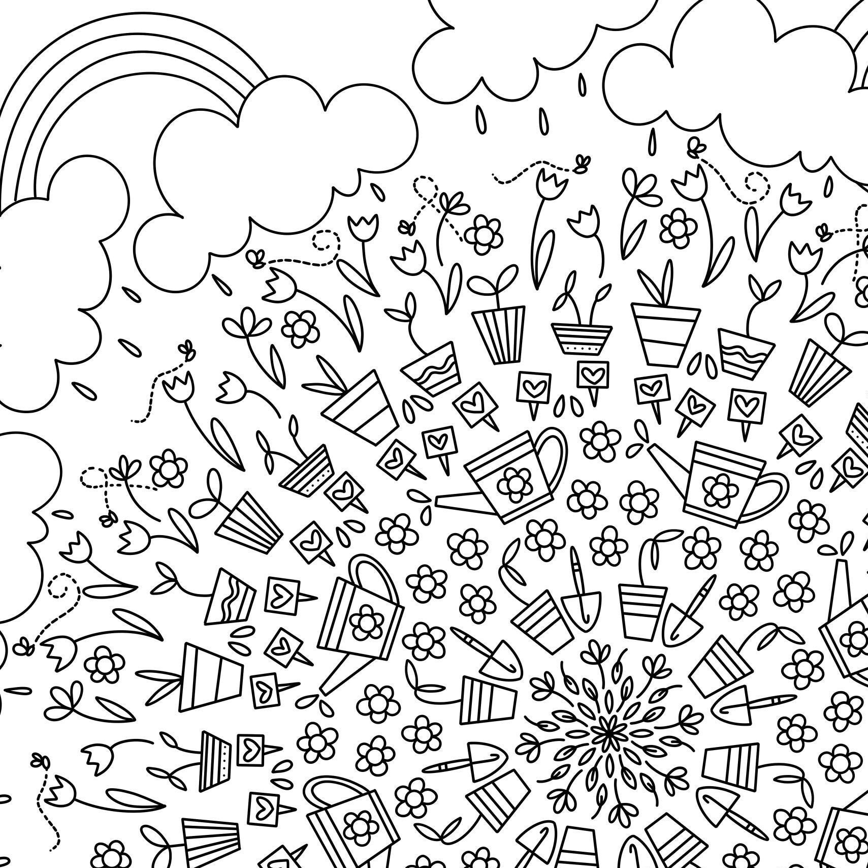 Spring Garden Hand-drawn Coloring Page Print & Color | Etsy