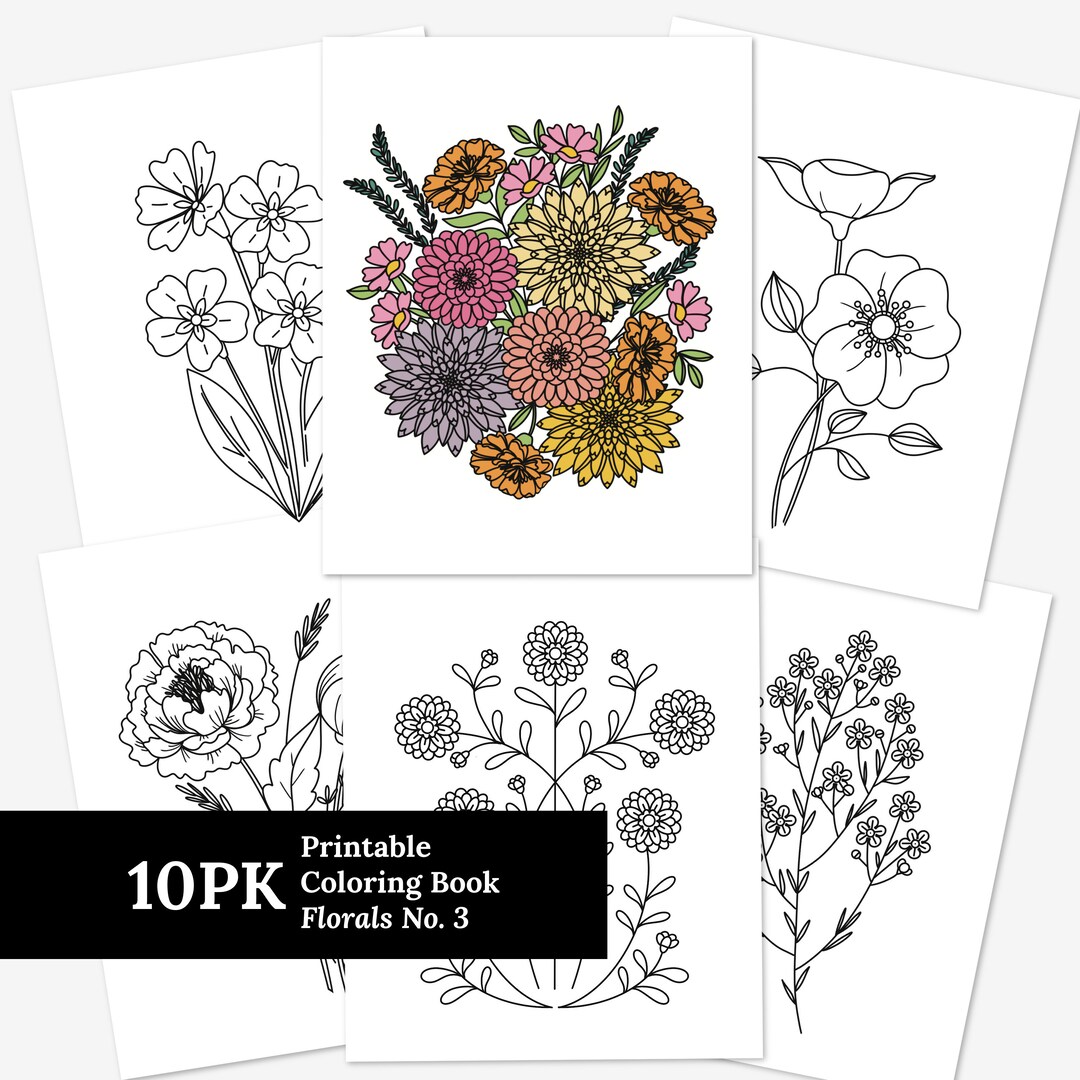 10 Pk Coloring Pages | Floral No. 3 Coloring Book Illustrations ...