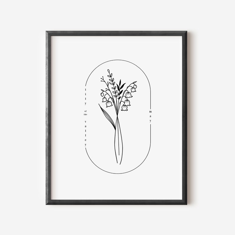 May Birth Flower Lily of the Valley Oval Frame Simple Art - Etsy