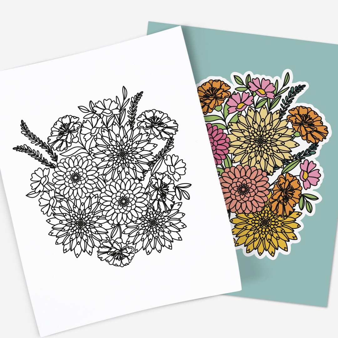 Floral Bouquet Coloring Page Printable | Mindful Flower Digital ...