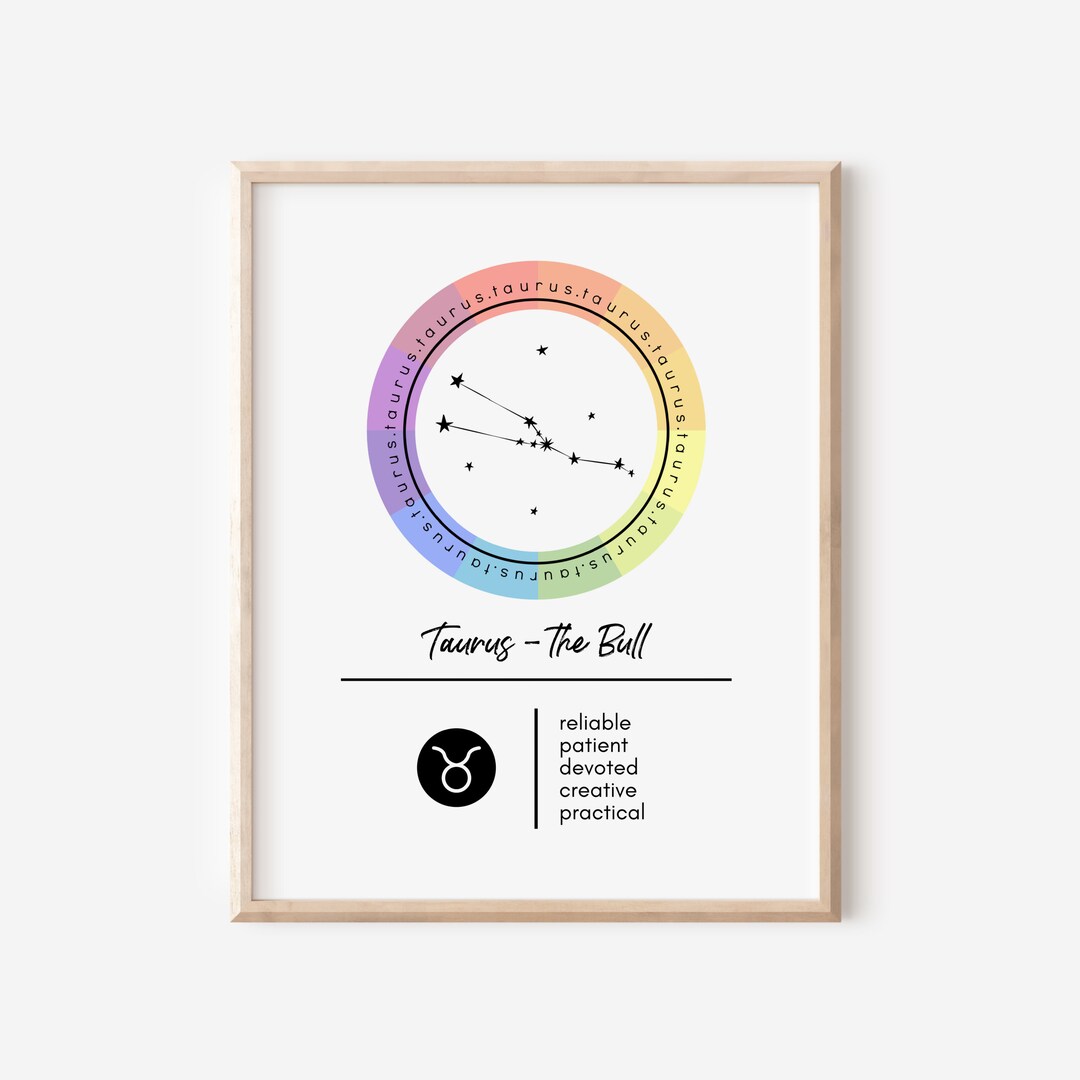 Taurus Sign Zodiac Chart Art Printable Color Wheel Rainbow Digital Wall ...
