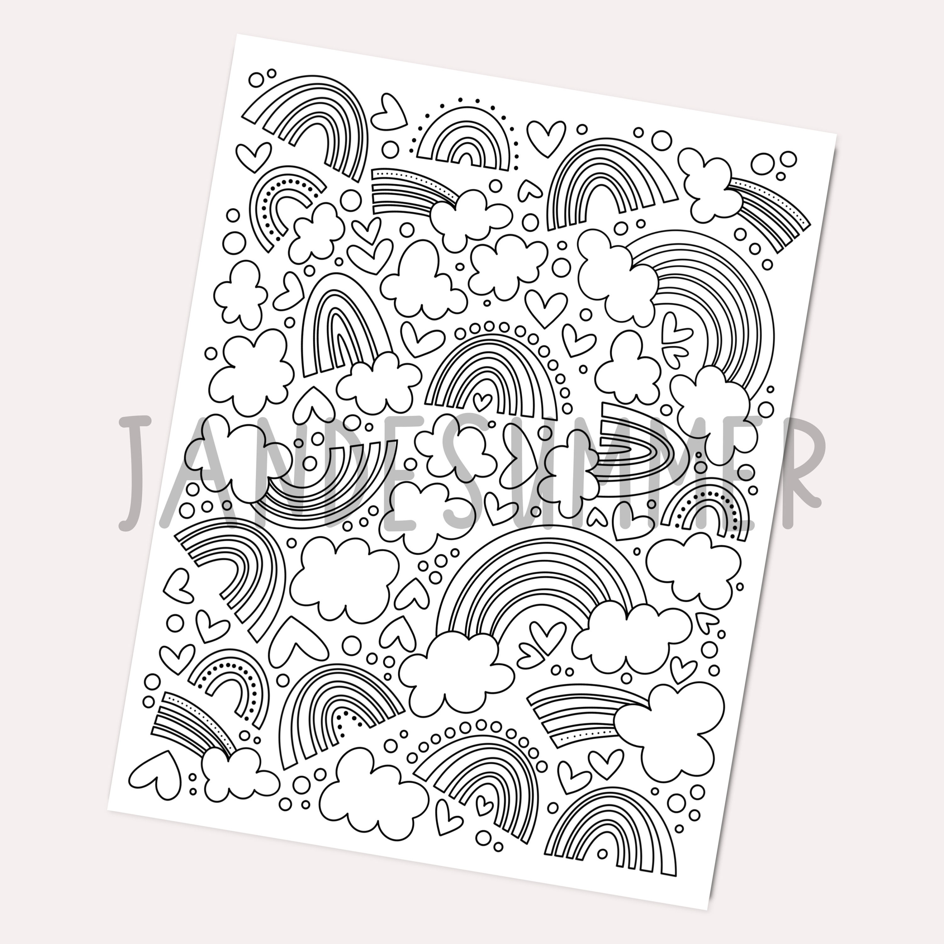 Rainbow Love & Hearts Coloring Page Digital Printable - Etsy UK
