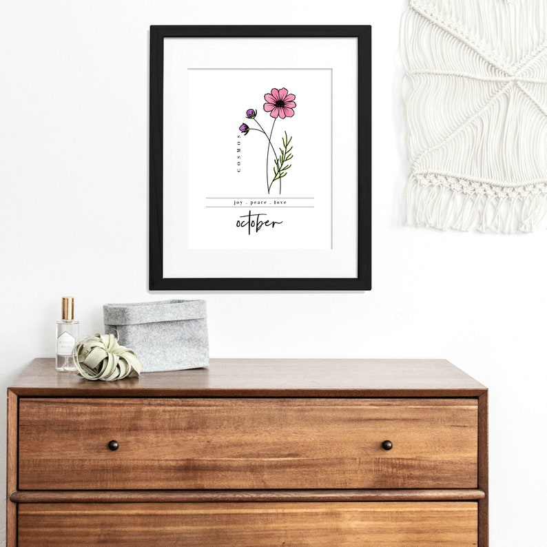 October Cosmos Birth Flower Digital Art Printable | Etsy