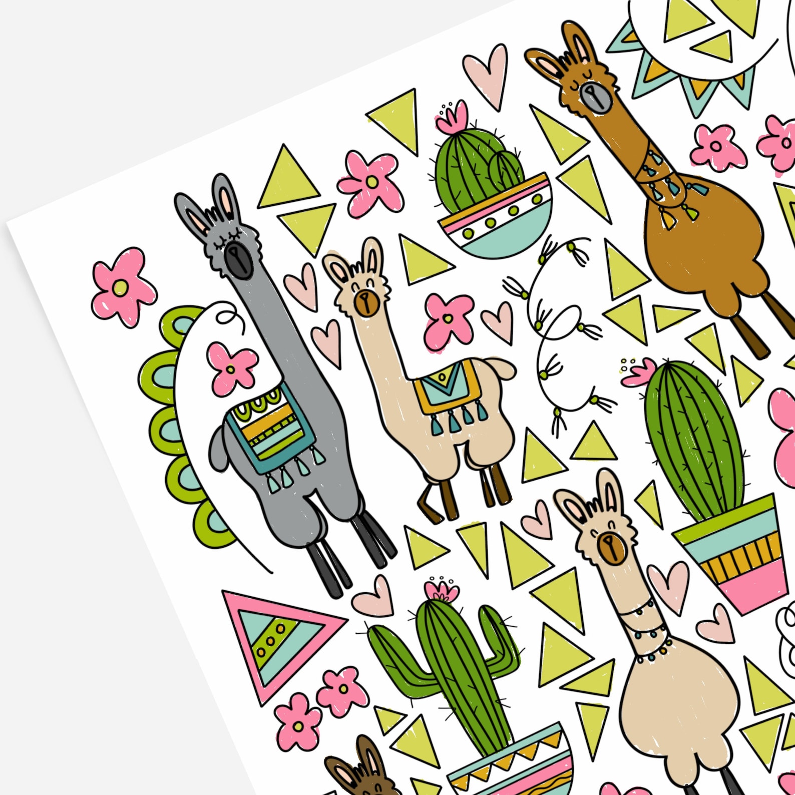 Cute Llamas & Cactus Hand-drawn Coloring Page Printable - Etsy