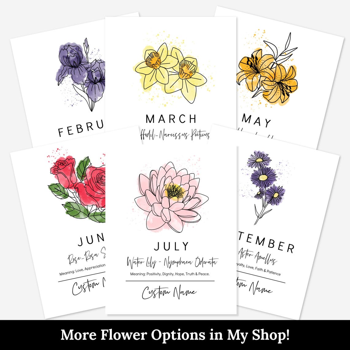 October Birth Flower Cosmos | Personalized Unframed Art Print | Custom ...