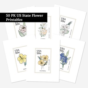 50 US State Flower Stamp Printables USA Floral Illustrated & Watercolor ...