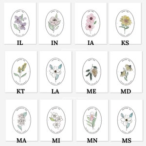 50 Pk US State Flower Printables Cameo Bundle | USA Watercolor Floral ...