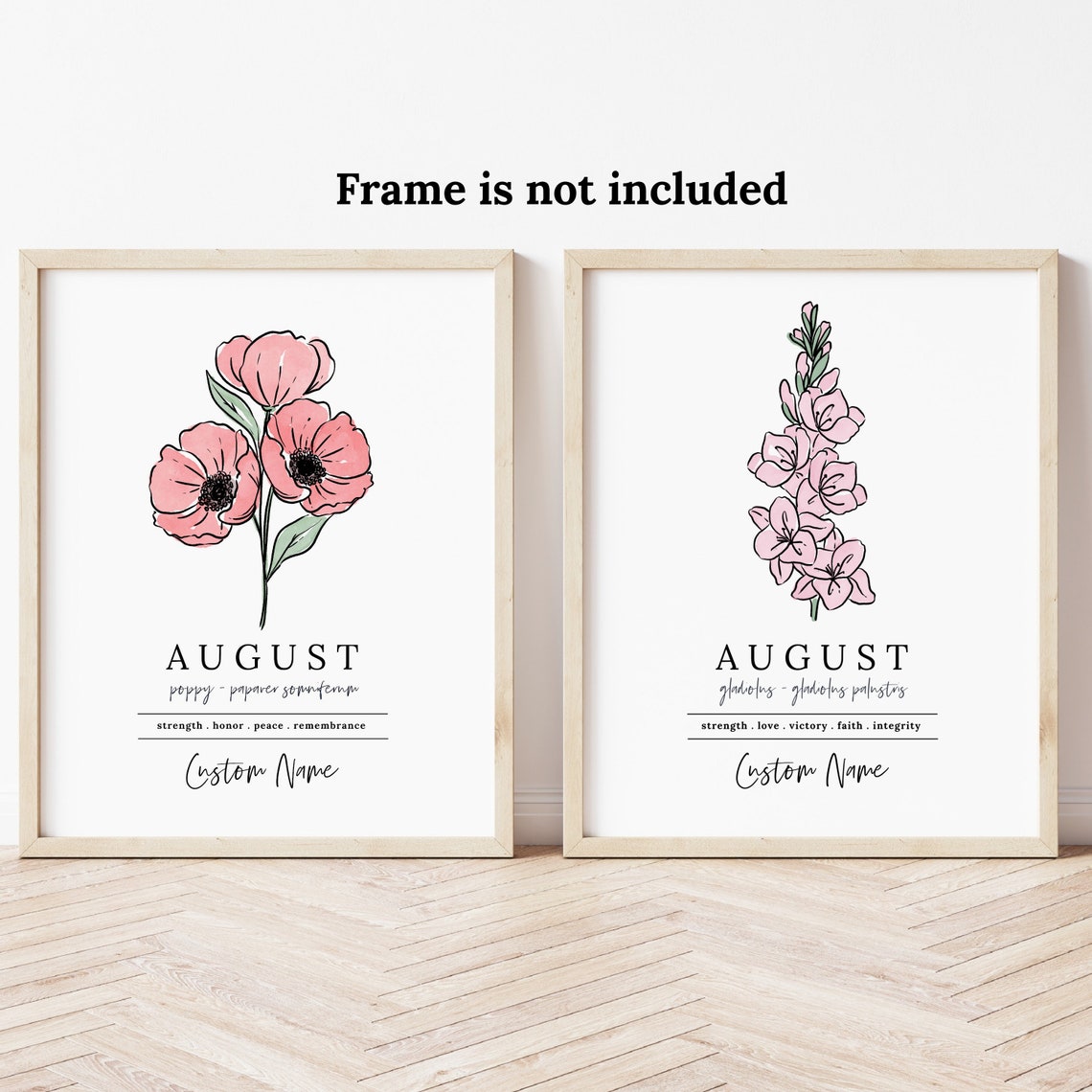August Birth Flower Personalized Name Unframed Art Print | Poppy ...